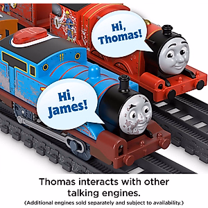 Thomas & Friends Motorized Toy Train Talking Thomas Engine with Sounds Phrases & Passenger Cars for Preschool Pretend Play Kids Ages 3+ Years