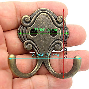 LXZ 4 PCs Antique Brass Wall Mounted Double Prong Hooks - Dual Prong Wall Hooks - Hat Hangers Robe Hooks for Scarf, Bag, Towel, etc