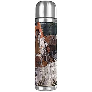 Stainless Steel Leather Vacuum Insulated Mug Castle Thermos Water Bottle for Hot and Cold Drinks Kids Adults 16 Oz