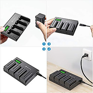 Powerextra 4 Pack Replacement Sony NP-F750 Batteries and 4-Channel Charger for Sony NP-F730, NP-F750, NP-F760, NP-F770 Battery