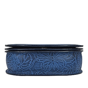 Anuschka Women's Original Head-Painted Leather Small Flap Crossbody, Tooled Butterfly Ocean