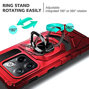 NZND Case for OnePlus 10T 5G with Tempered Glass Screen Protector (Maximum Coverage), Full-Body Protective [Military-Grade], Magnetic Car Ring Holder, Heavy-Duty Cover Case (Red)