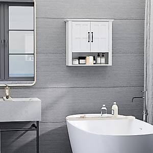 HOMCOM Medicine Cabinet, 3-Tier Bathroom Wall Cabinet with Adjustable Shelf and 2 Doors, Bathroom Cabinet for Over The Toilet, White