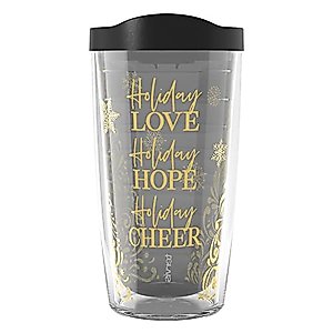 Tervis Made in USA Double Walled Golden Holiday Christmas Insulated Tumbler Cup Keeps Drinks Cold & Hot, 16oz, Clear