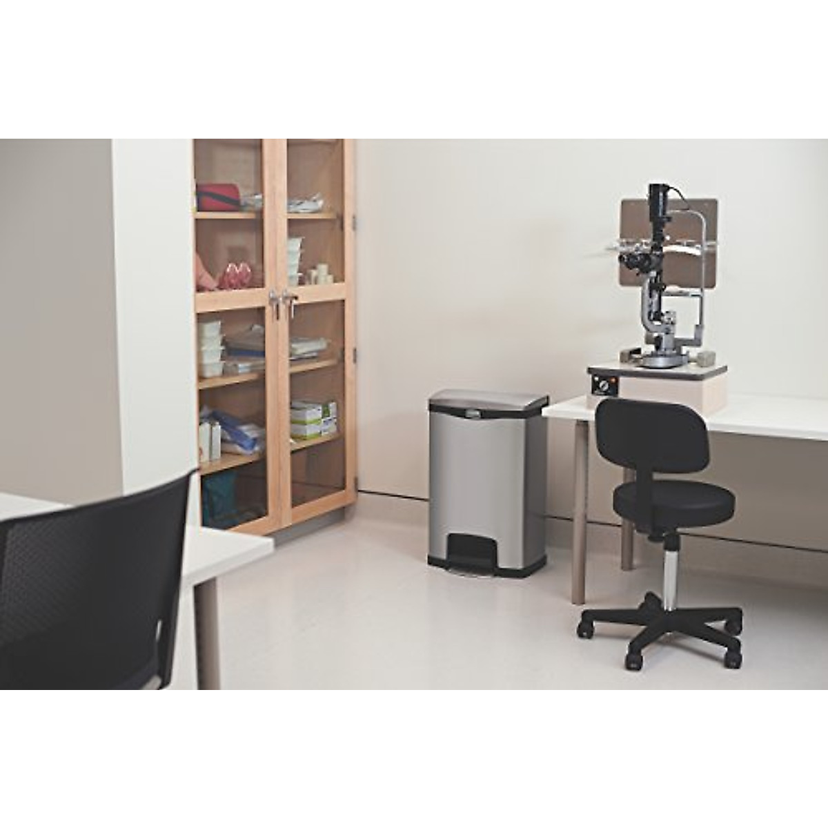 Rubbermaid Commercial Products Impressions Metal Step On Trash Can, Front Step, 13 GAL, Stainless Steel Black, Indoor for Hospitals/Office Spaces/Restaurants