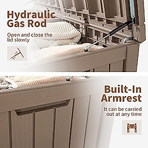 JUMMICO 150 Gallon Resin Deck Box Larage Outdoor Storage Box Waterproof UV Resistant Lockable Storage Container for Patio Furniture, Toys, Cushions, Garden Tools (Yellow)