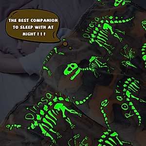 Dinosaur Gifts Toys for Kids Boys Glow in The Dark Dinosaur Blanket Cute Soft Cozy Luminous Throw Blanket Decor Present for Teen Xmas Easter Halloween