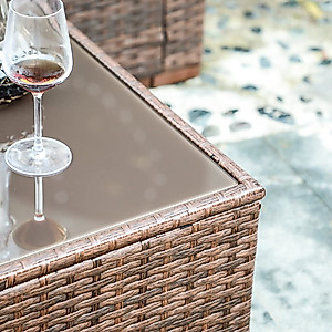 JOIVI Patio Conversation Set, PE Wicker Rattan Outdoor Furniture Set, 2 Ways Small Sectional Sofa Lounge and Love Seat with Cushions, Tempered Glass Coffee Table, Beige