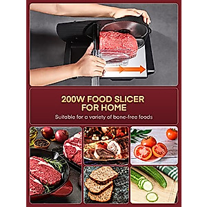 FOHERE Meat Slicer for Home Use, 200W Electric Deli Food Slicer with Removable Two 7.5” Blades, 0-15 Precise Thickness Knob Cut Deli Food, Meat Ham Bread Fruit, Include Food Carriage, Black