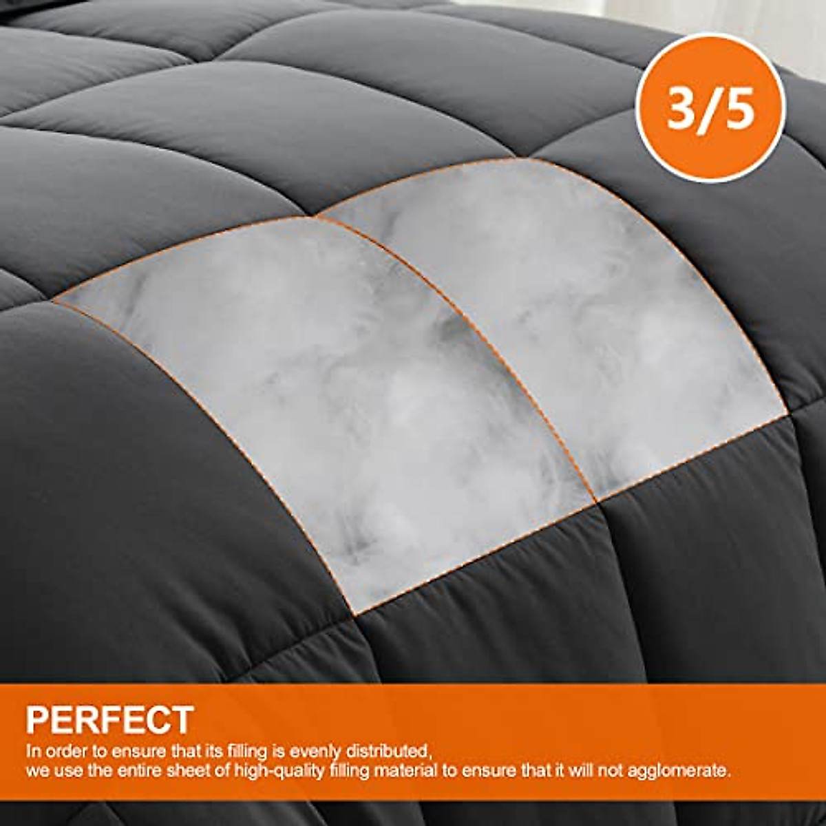California King Comforter,Luxurious All Season Cooling Fluffy Soft Quilted Down Alternative Comforter Reversible Duvet Insert with Corner Tabs,Dark Grey,96x104 Inches
