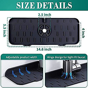 Kitchen Faucet Sink Splash Guard Silicone Faucet Sink Water Catcher Mat Draining Pad Splash Countertop Rubber Drying Mat for Kitchen Bathroom Countertop Protect Sink Splash Guard(Black A)