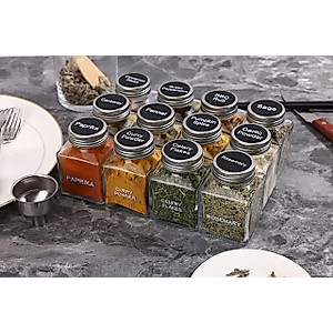 Unique Design Spice Jars with 372 Labels, 29-Pack 4.5 oz Personalized Cubic Clear Glass Spice Jars with Shakers, Lids, Empty Square Reusable Kitchen Spice Storage Containers