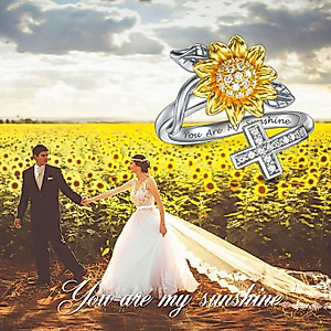 LONAGO Sunflower Cross Ring 925 Sterling Silver You Are My Sunshine Adjustable Size Ring Religious Crucifix Jewelry Gift for Women (8)