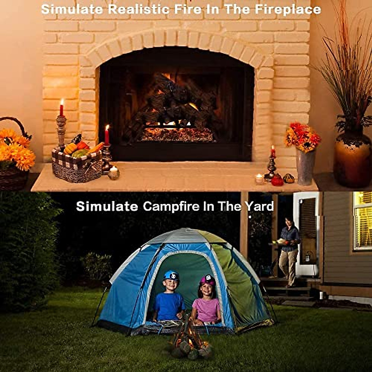 LED Flame Lights, Battery Operated Flameless Candles, Flickering Fake Fire Lamps with Remote Control and Timer, Waterproof Outdoor Flame Lights with Gravity Sensing for Fireplace/Party/Garden/Bar