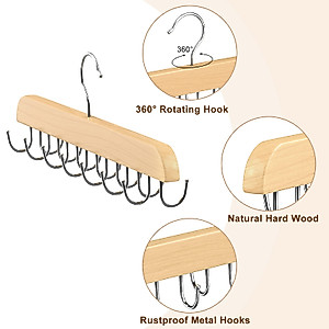 Resovo Belt Hanger for Closet, Sturdy Wood Belt Rack Closet Accessories with 14 Hooks Belt Organizer for Closet Organizers and Storage Max 42 Belts-Wood 1 Pack