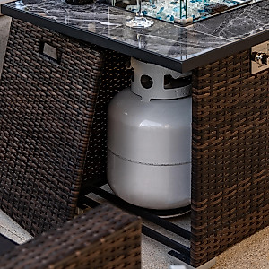 30 in. Outdoor Square Brown Wicker Fire Table Propane Gas Fire Pit Table with Lid Gas Fire Pit Table with Glass Rocks & Rain Cover