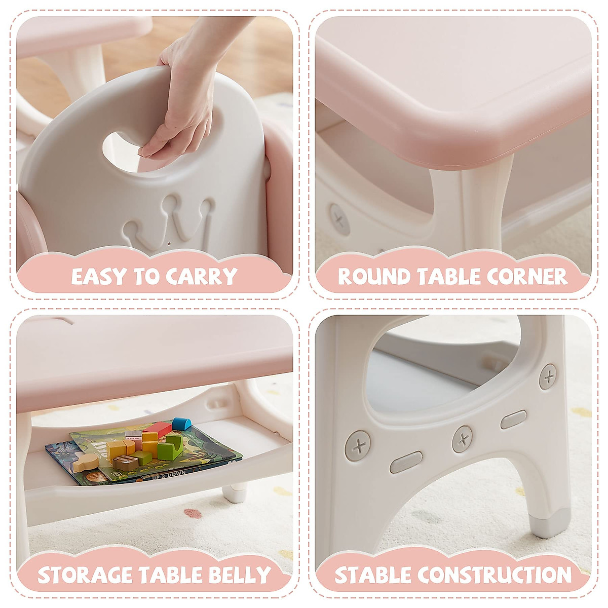 DOREROOM Kids Table and Chair Set, Plastic Children Activity Table with 2 Chairs, Toddler Table and Chair Set for Reading, Drawing, Snack Time, Arts Crafts, Preschool, Gift for Boys Girls