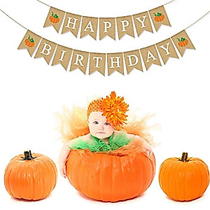 Rainlemon Jute Burlap Happy Birthday Banner with Pumpkin Rustic Fall Autumn Birthday Party Garland Decoration