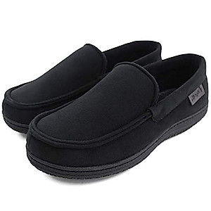 Magtoe Men's Casual Memory Foam Slip On Moccasin Flats Slippers Micro Suede Indoor Outdoor TPR Shoes(11-12,Black)