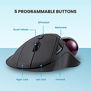 Perixx11568 Perimice-717 Wireless Trackball Mouse, Build-in 1.34 Inch Trackball with Pointing Feature, 5 Programmable Buttons, 2 DPI Level, Black