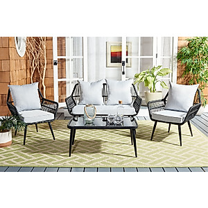 SAFAVIEH PAT9029A Outdoor Collection Elsbeth Black/Grey 4-Piece Conversation Patio Set