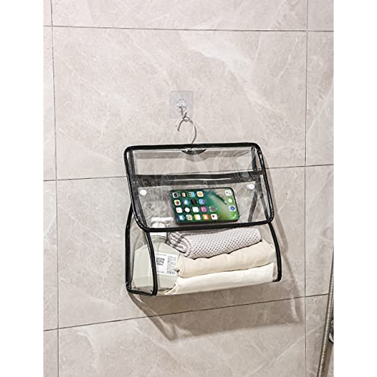 Hiroyuki with Metal Hook And Sticky Hook Shower Touch Screen Design Caddy Basket for College Dorm Room Essentials, Hanging Portable Tote Bag Toiletry for Bathroom Accessories(black)