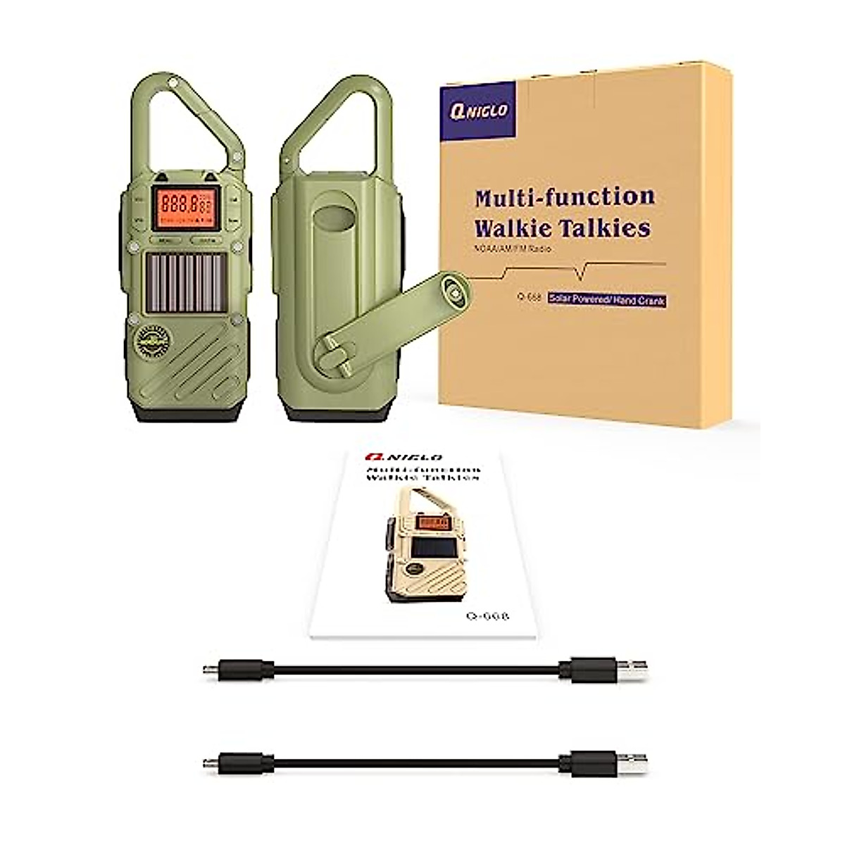 Rechargeable Emergency Radios Walkie Talkies for Adults with FM/NOAA, Weather Alerts, LED Flashlight, and Solar Hand Crank - Long Range 2 Way Radios with USB Charging and SOS Alarm