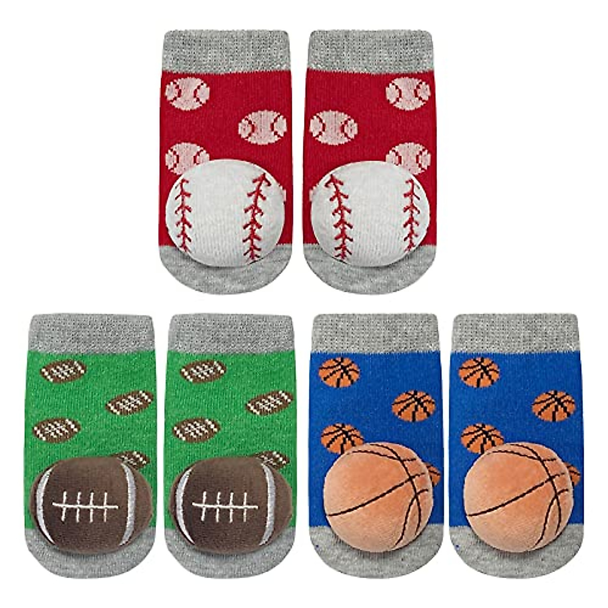 PUPPET Baby Boy Rattle Socks for 0-6 Months Sports Themed Set Baseball Rugby Basketball