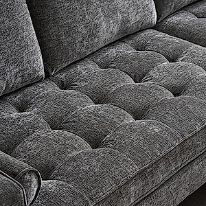 Imseigo 85”W Sectional Sofa Couch, L Shaped Couch with Reversible Chaise, Mid Century Modern 3-seat Sofa Chenille Couches for Living Room, Apartment, Office and Small Space (Dark Grey)