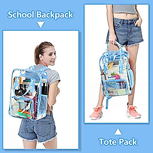 VASCHY Clear backpack for Women, Heavy Duty Transparent See Through Stadium Approved Square Backpack for Teen Girls Bookbag Schoolbag Skyblue