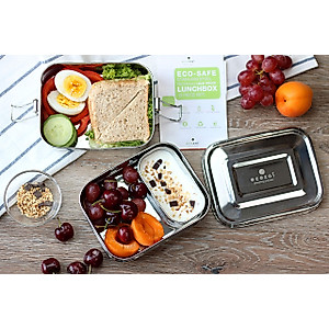 ecozoi Stainless Steel Lunch Box, 3-Tier Leak Proof Stackable Lunch Container Convertible to 1-Tier, With sauce Container and Silicone Band, Eco Friendly Bento Box Family Friendly (70 oz)