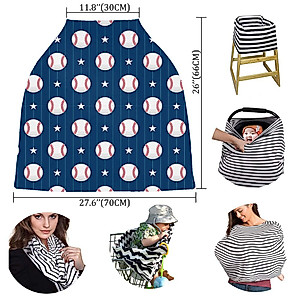 Cartoon Ball Nursing Cover, Breastfeeding Scarf, Soft Breathable Infant Carseat Canopy, Shopping Cart, High Chair, Stroller Covers 26x27.6 inches Baseball with Stars Blue Background