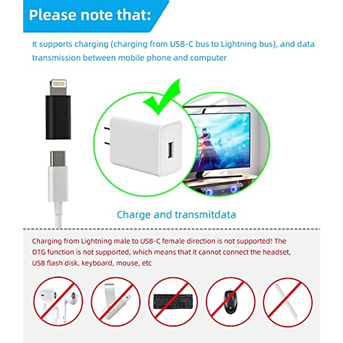 3Pack USB C Female to Lightning Male Adapter for iPhone 12/11/8 X XR/XS/SE/7Plus/Pro Max Ipad Air Mini Type Compatible with Charging Support Data Transmission Connect Charger Connector Cable Converter