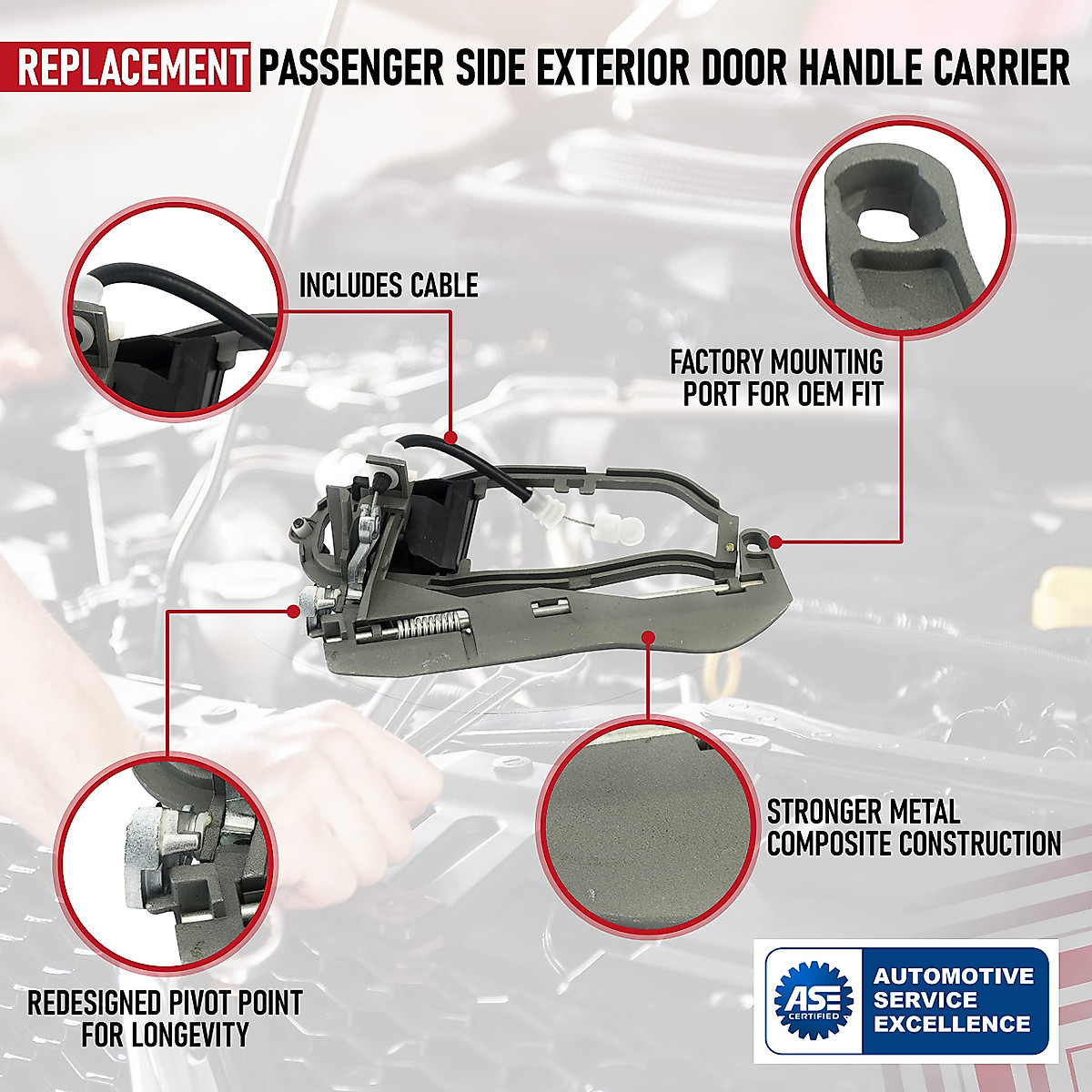 AA Ignition Front Passenger Side Door Handle - Right Side Replaces 51218243616, Compatible with BMW X5 2000, 2001, 2002, 2003, 2004, 2005, 2006 - Exterior Car Door Handle Carrier Assembly Replacement