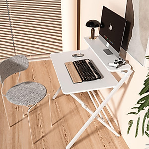 Vipass 2-Tier Folding Home Office Desk,Not Require Assembly,Space Saving Portable Laptop Study Foldable Table for Small Spaces,White