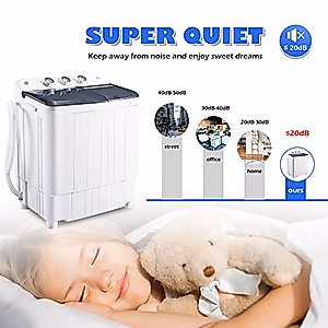 Portable Washing Machine 17.6Lbs Capacity Washer&Dryer Combo 2 In 1 Mini Compact Twin Tub Laundry Washer(11Lbs) & Spinner(6.6Lbs) with Gravity Drain Pump for Apartment,Dorms,RV Camping(grey+white)