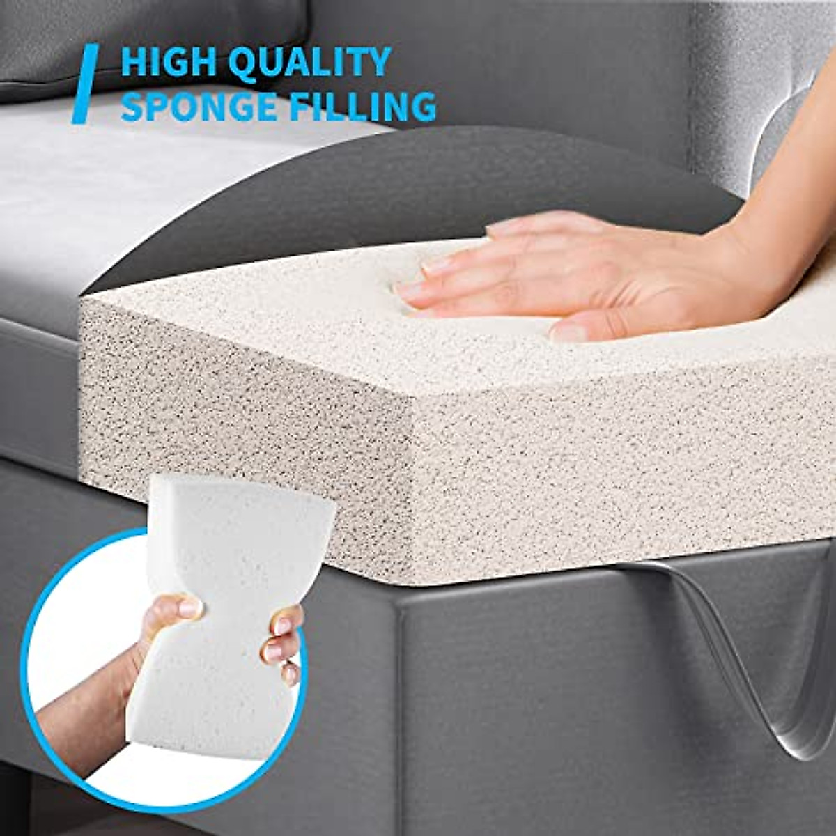 Mjkone 3 Seat L-Shape Sectional Sofa Couch with Pull Out Bed and Reversible Storage Chaise, Modern 84 Inch Sleeper Sofa with Breathable Velvet Fabric for Living Room, Light Gray