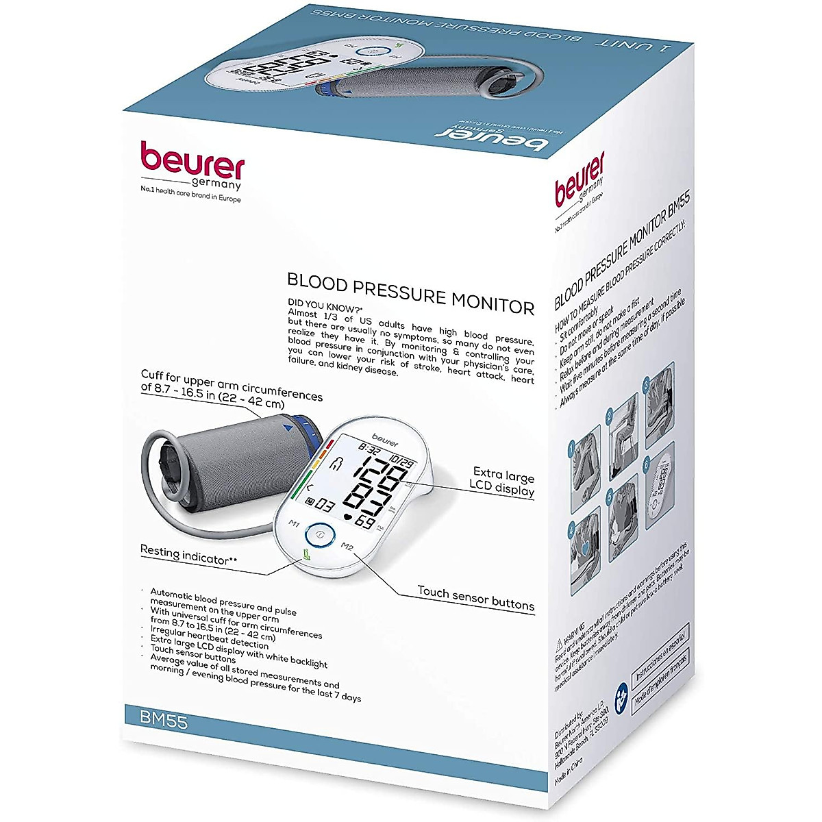 Beurer BM55 Blood Pressure Machine – XL Backlit Display, Arrhythmia Alarm, Portable Storage Kit, 2 Users, Automatic Blood Pressure Cuff, Resting Indicator – Blood Pressure Monitor Batteries Included