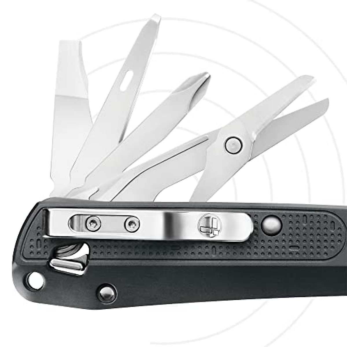 LEATHERMAN, FREE K4 EDC Pocket Multitool with Knife, Magnetic Locking, Aluminum Handles and Pocket Clip, Made in the USA, Gray (K4)