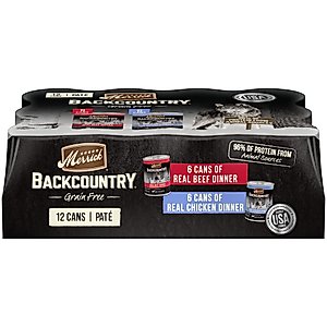 Merrick Backcountry Grain Free Premium Canned Dog Food, Variety Pack, Real Beef and Chicken Dinner Recipes - (Pack of 12) 9.5 lb. Cans