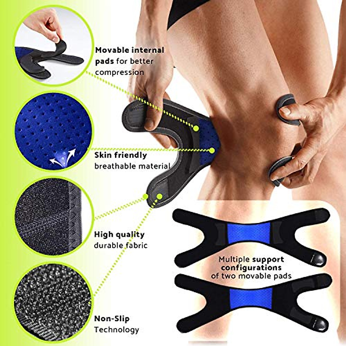GARNO Knee Brace, Adjustable Neoprene Stabilizer for Meniscus Tear, Arthritis, Tendonitis, MCL, ACL, Pain Relief & Recovery, Tendon Support Strap for Running; Men & Women (Small/Medium Size)