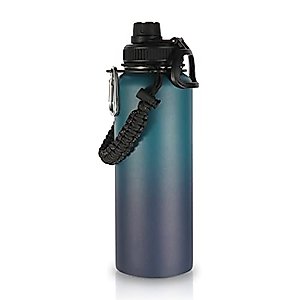 Volhoply 40 oz Insulated Water Bottles Paracord Handle, Stainless Steel Sports Bottle with Spout Lid, Double Walled Metal Travel Water Thermos with Wide Mouth, Reusable Water jug (Dark Night,1 Set)