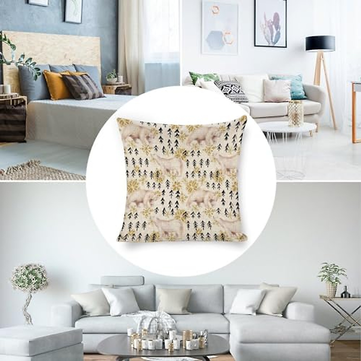 Christmas Cute Polar Bear Throw Pillow Covers 18×18 Pillowcases Set of 2 Winter Snowflake Linen Decorative Square Pillow Case Cushion Covers Standard Size for Sofa Couch Outdoor Bed Pillow Protectors