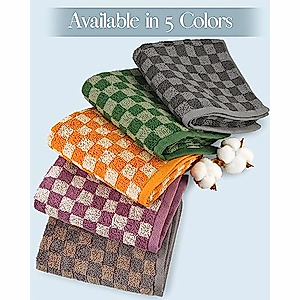 Jacquotha Checkered Hand Towels 4 Pack - Cotton Hand Towels for Kitchen Bathroom 29” x 13”, Orange