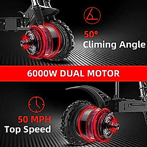 AJOOSOS X60 Electric Scooter, 60V 6000W Dual Motor, Electric Scooter Adults 50 MPH Fast Speed, 60 Miles Long Range, Hydraulic Damping, 11” Off-Road Tires, 400 LBS Weight Limit, Electric Kick Scooter