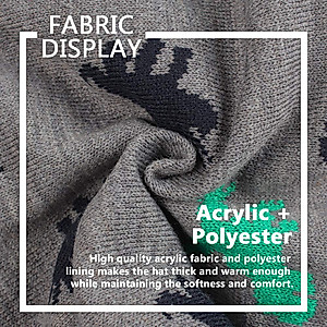 Knitted Baby Hat Scarf Set Winter Warm Boys Girls Beanie Fleece Lining Toddler Kids Hat with Pompom (Gray Dinosaur Hat, M)