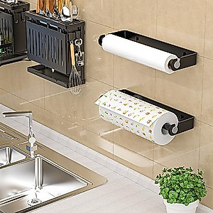 Paper Towel Holder Under Cabinet, Aheucndg Wall Mount Paper Towel Holder Self-Adhesive or Drill Mounting Paper Roll Holder for Kitchen Pantry (Black 1Pack)