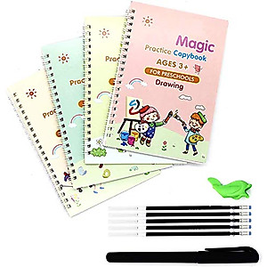 Magic Practice Copybook for Kids, Number Tracing Book for Preschoolers, Magic Calligraphy Copybook Set Practical Reusable Writing Tool for Kid Calligraphic Letter Writing Drawing Mathematics
