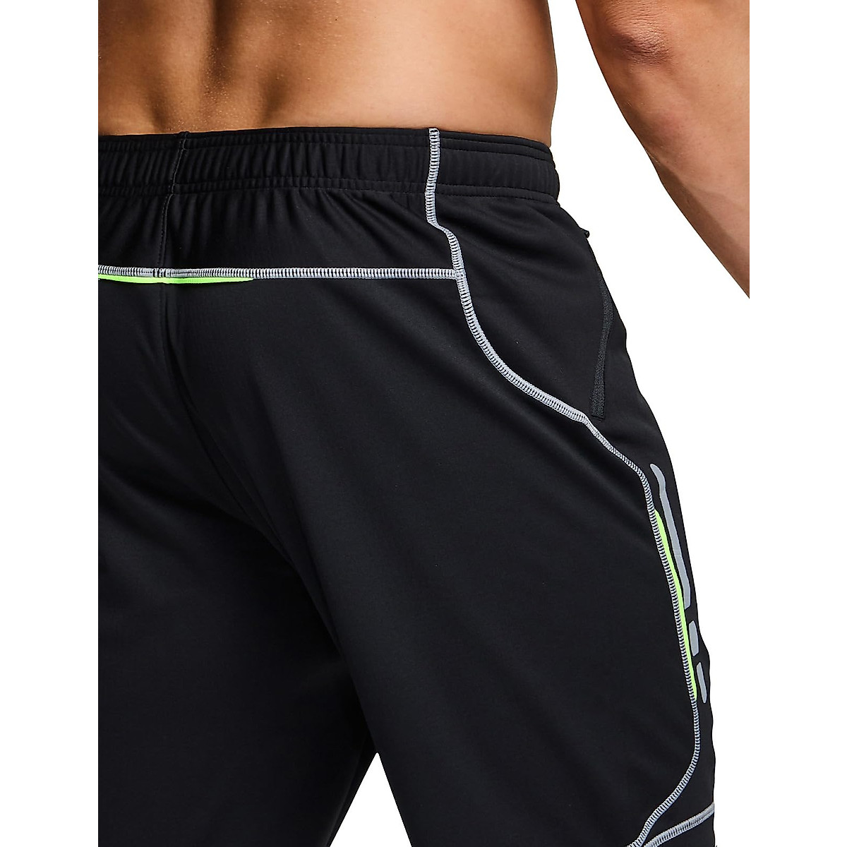 TSLA Men's Thermal Windproof Cycling Pants, Fleece Lined Outdoor Bike Pants, Winter Cold Weather Running Pants, Cycling Windproof Pants Black & Lime, Large