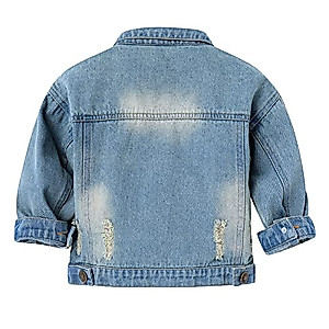 IBTOM CASTLE Toddler Baby Boy Girls Denim Jacket Top Button Down Basic Ripped Hoodie Jeans Coat Kid Cowboy Outwear Casual Outwear Photo Shoot Western Wild West Clothes for Kids Light Blue 2-3 Years